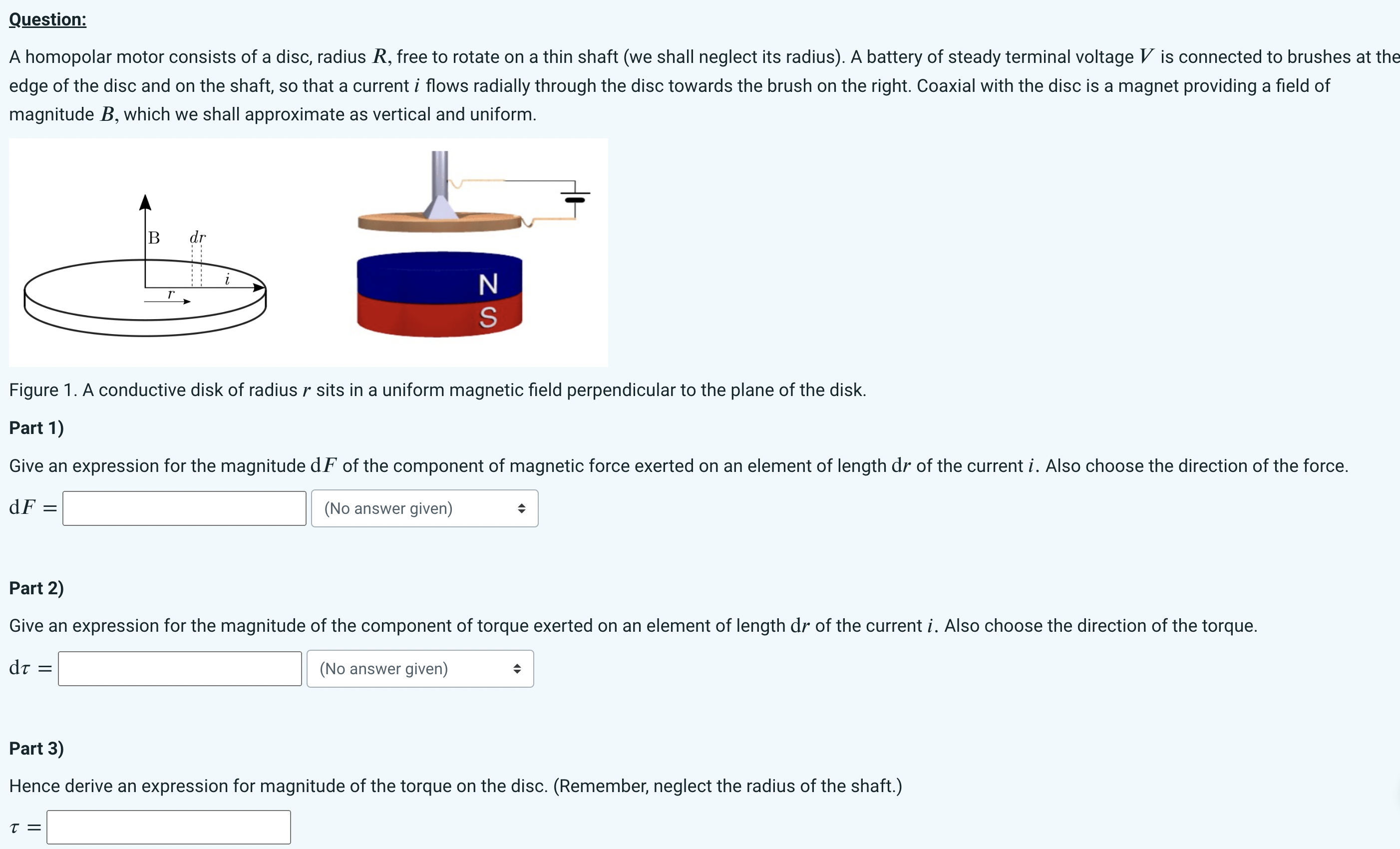 Solved A homopolar motor consists of a disc, radius R, free | Chegg.com