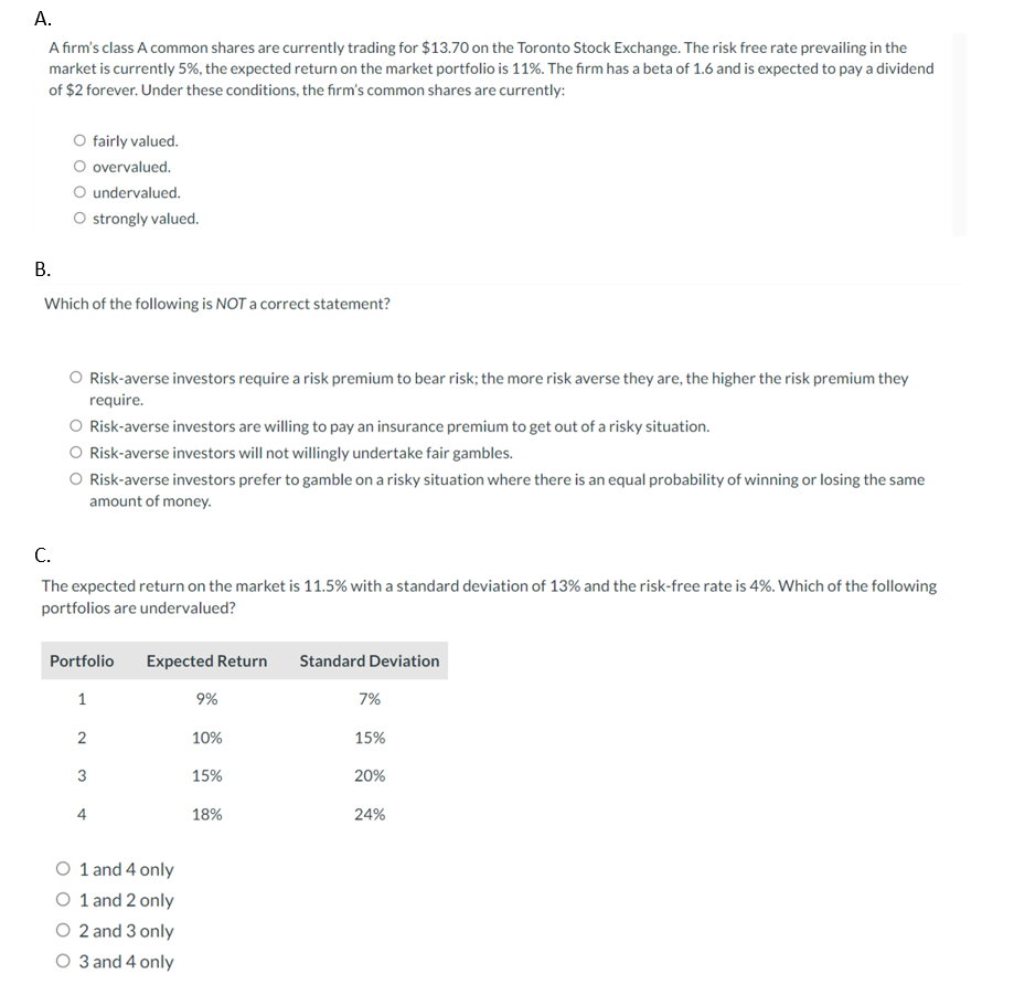 Solved A firm's class A common shares are currently trading | Chegg.com