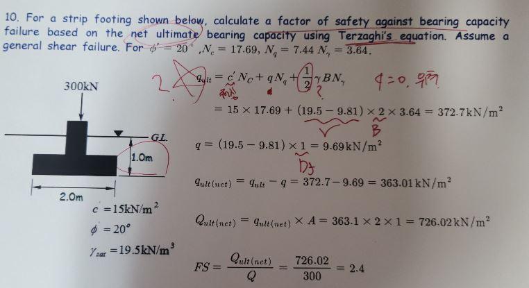 Solved 10. For a strip footing shown below, calculate a | Chegg.com