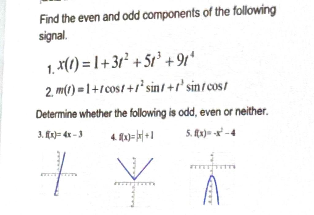 Solved Find the even and odd components of the following | Chegg.com