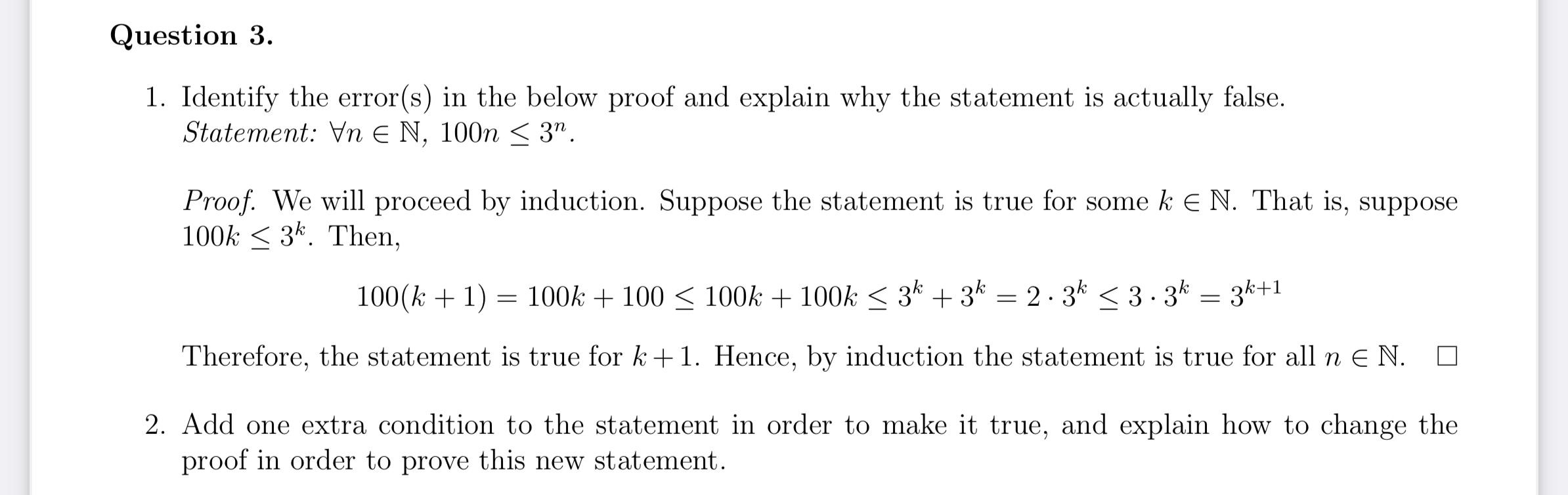 Solved 1. Identify the error(s) in the below proof and | Chegg.com