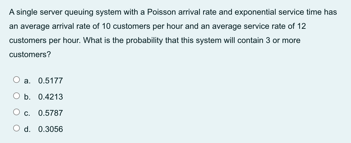 Solved A single server queuing system with a Poisson arrival | Chegg.com