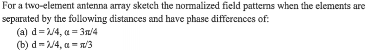 Solved For a two-element antenna array sketch the normalized | Chegg.com