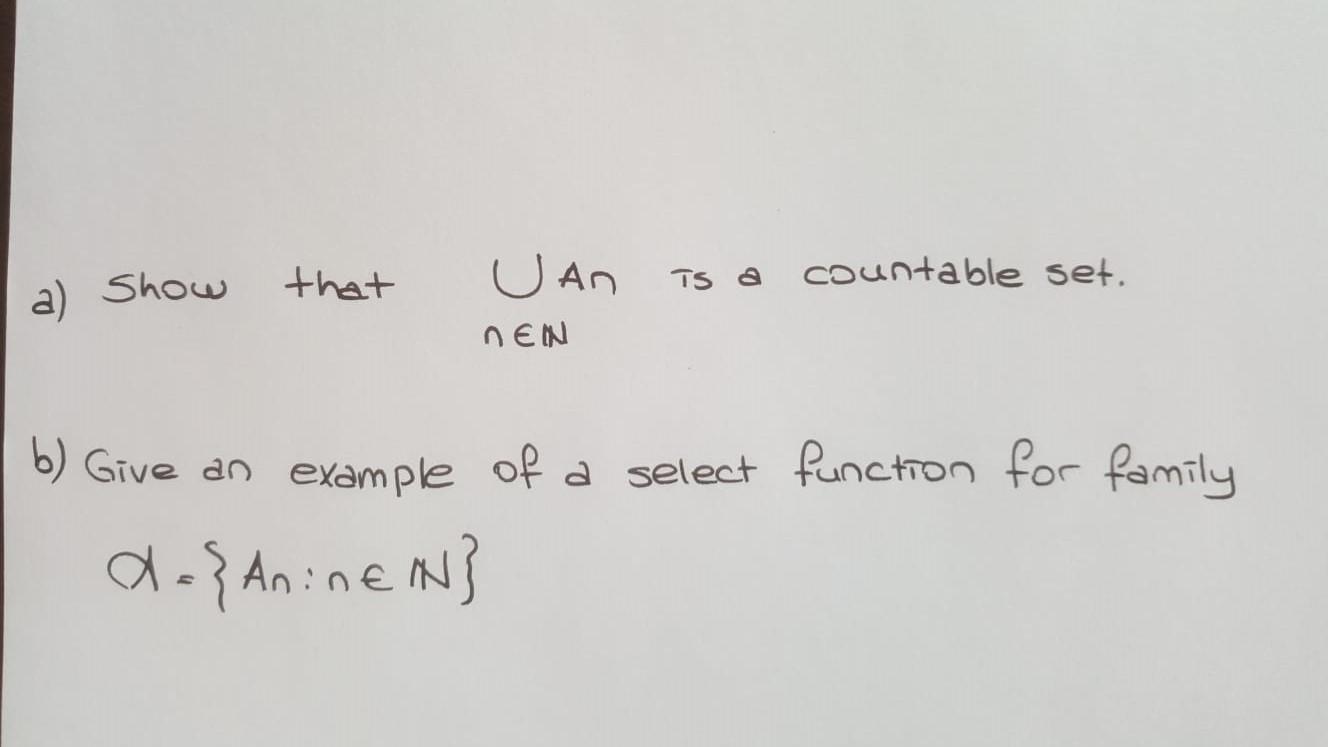 Solved that U An TS a countable set. a) Show NEN b) Give an | Chegg.com
