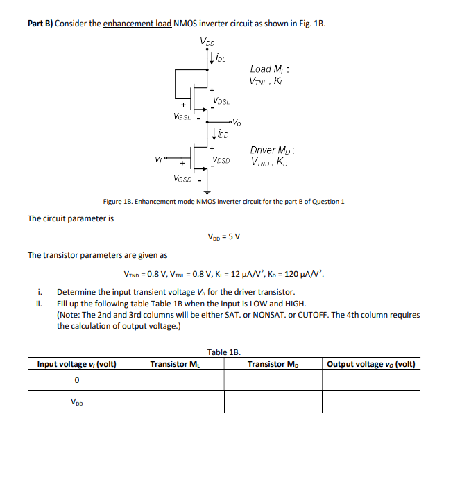 Solved Part B) Consider the enhancement load NMOS inverter | Chegg.com