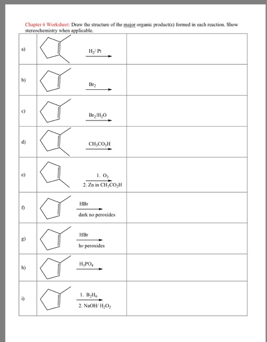 Solved Chapter 6 Worksheet: Draw the structure of the major | Chegg.com