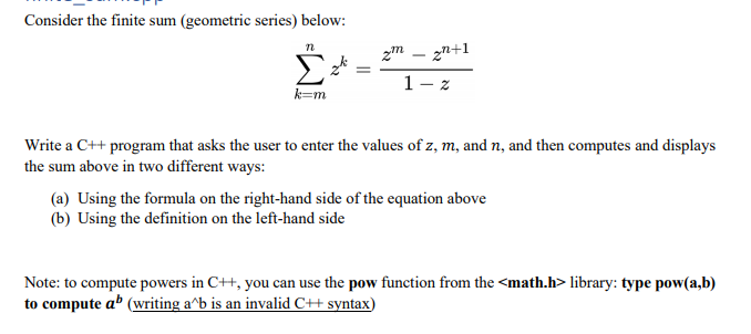 Solved Consider the finite sum (geometric series) below: n | Chegg.com