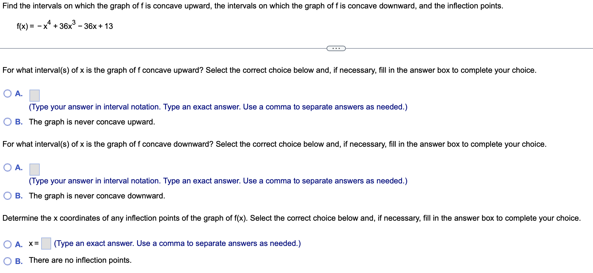 Solved f(x)=−x4+36x3−36x+13 For what interval(s) of x is the | Chegg.com