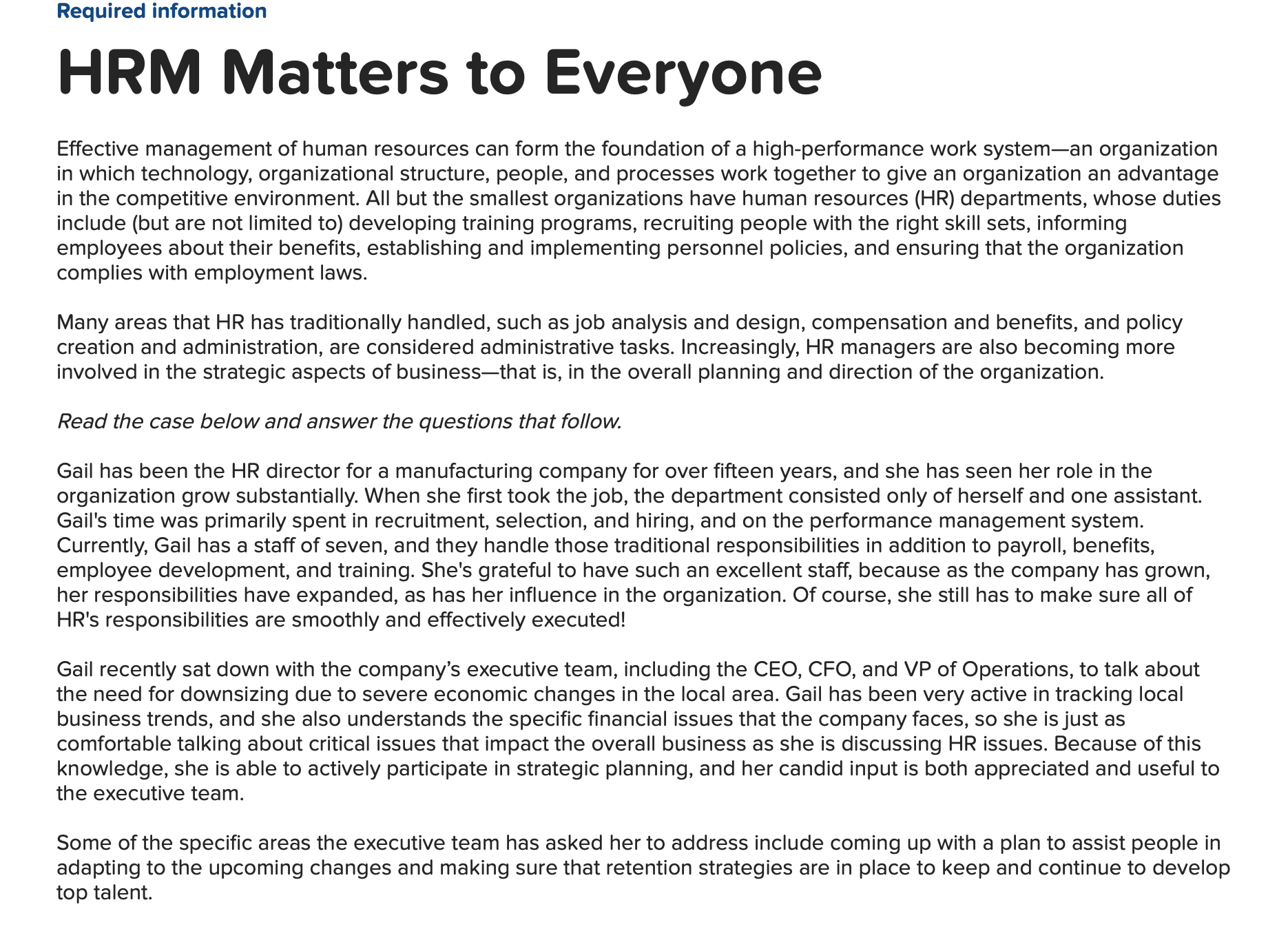 Solved Required information HRM Matters to Everyone | Chegg.com