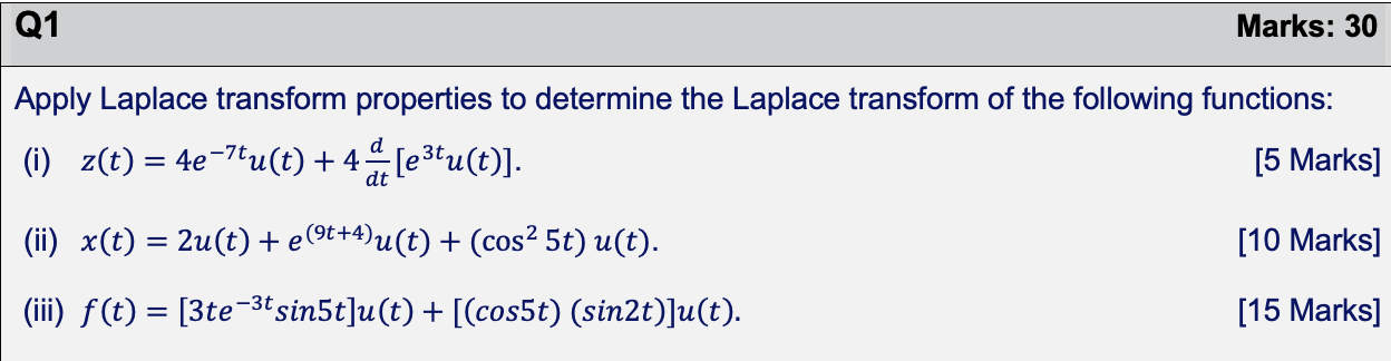 Solved Q1 Marks: 30 Apply Laplace transform properties to | Chegg.com