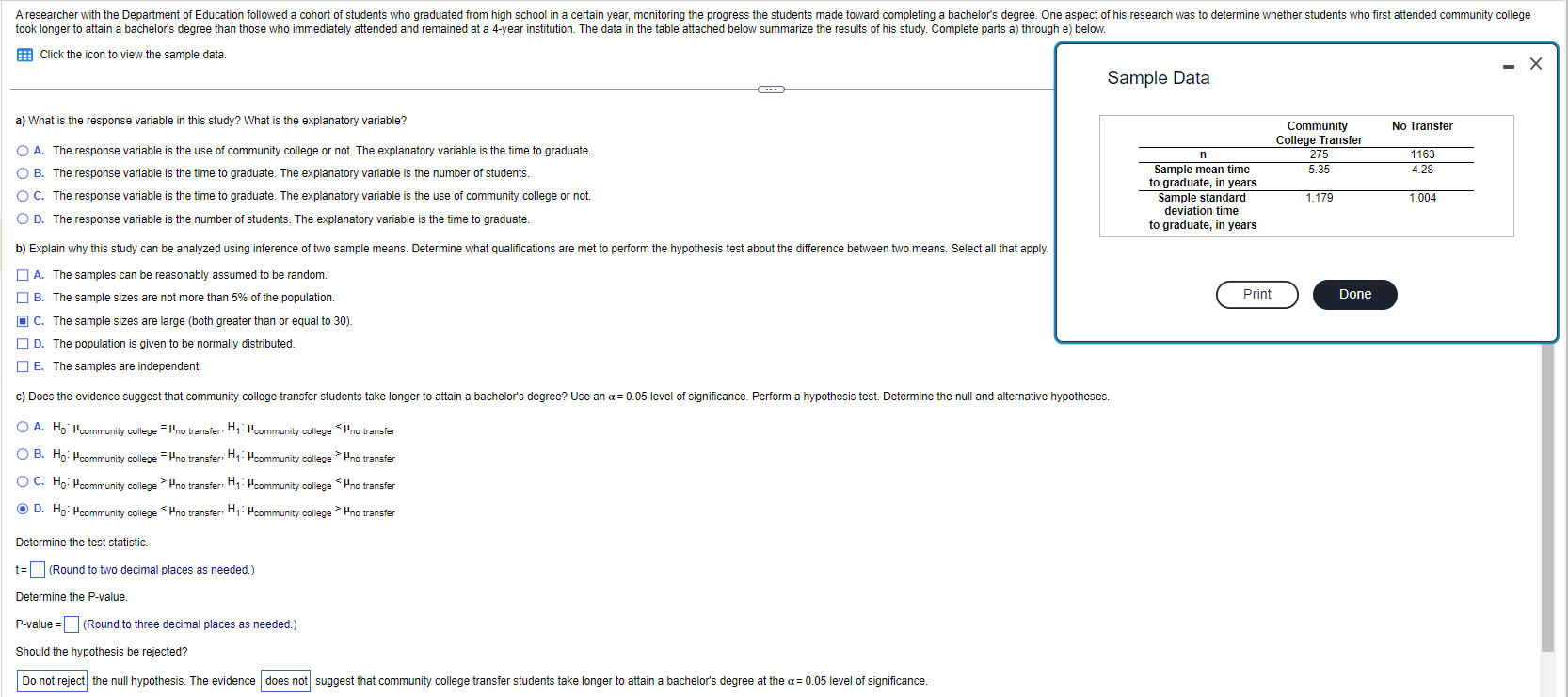 Solved Sample Data a) What is the response variable in this | Chegg.com