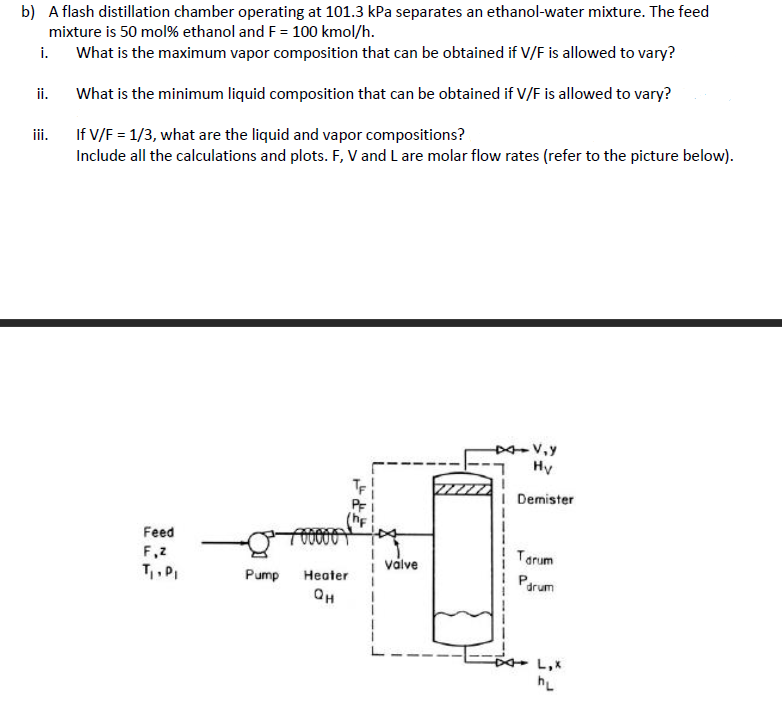 Solved b) A flash distillation chamber operating at 101.3 | Chegg.com