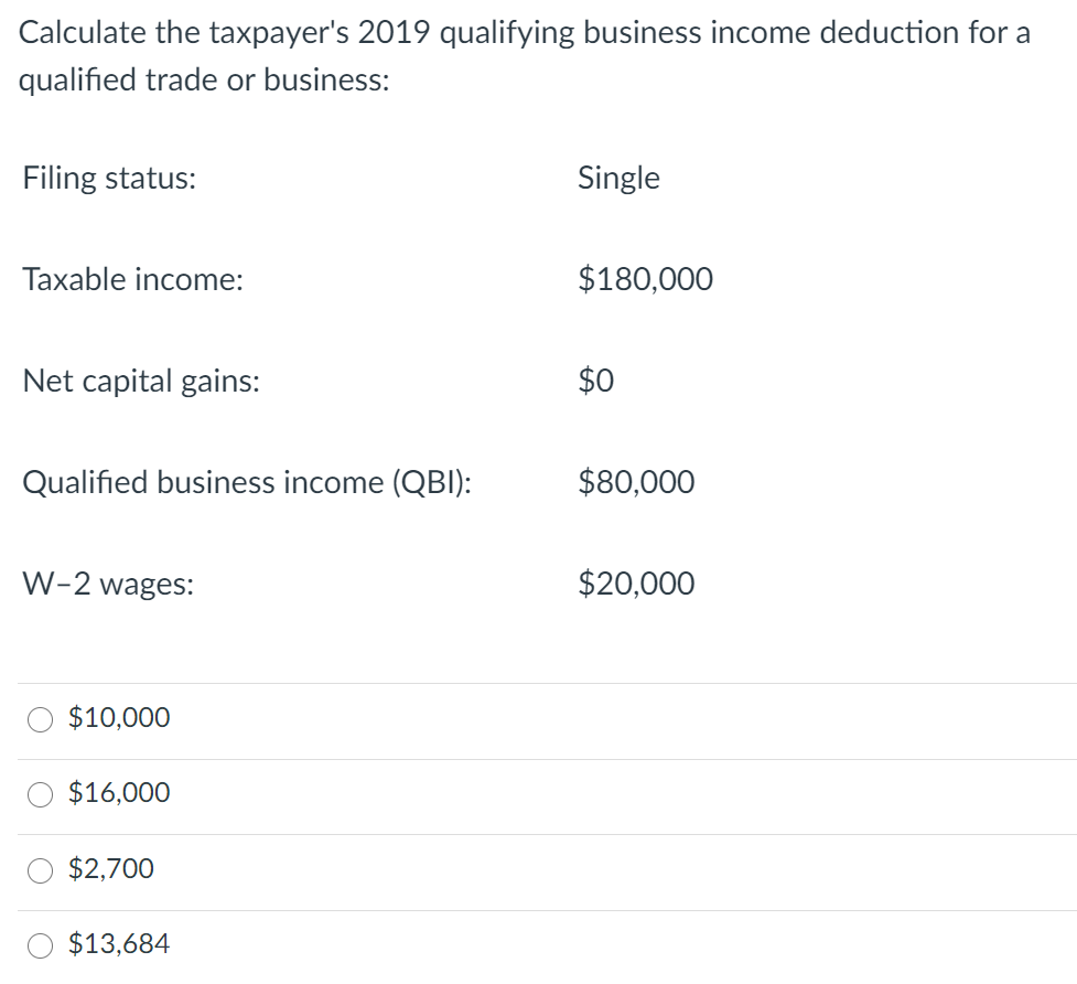 Solved Calculate the taxpayer's 2019 qualifying business | Chegg.com