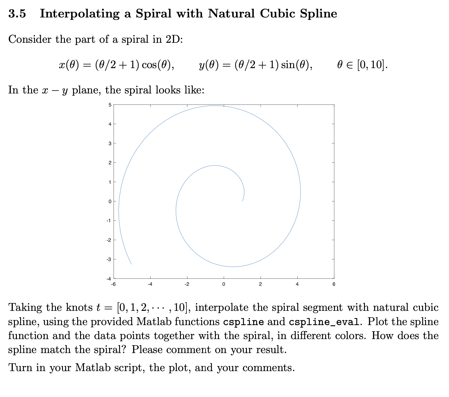 Solved 3.5 Interpolating a Spiral with Natural Cubic Spline | Chegg.com