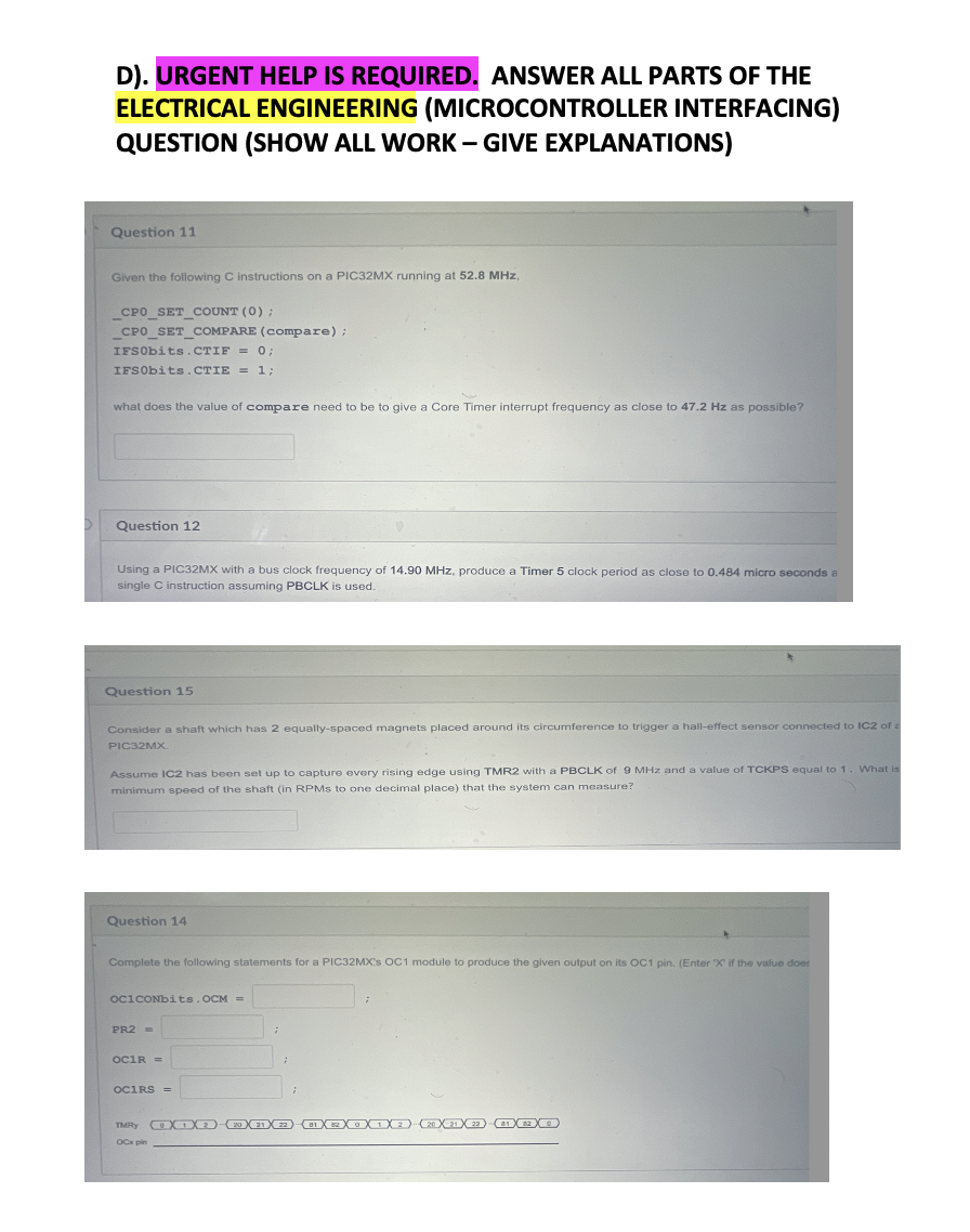 Solved D). URGENT HELP IS REQUIRED. ANSWER ALL PARTS OF THE | Chegg.com