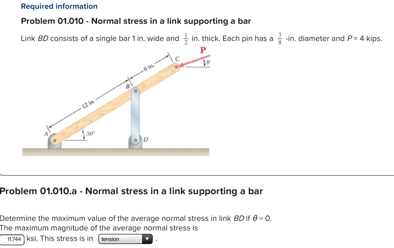 Solved Problem 01.042 - Normal stress in a link supporting | Chegg.com