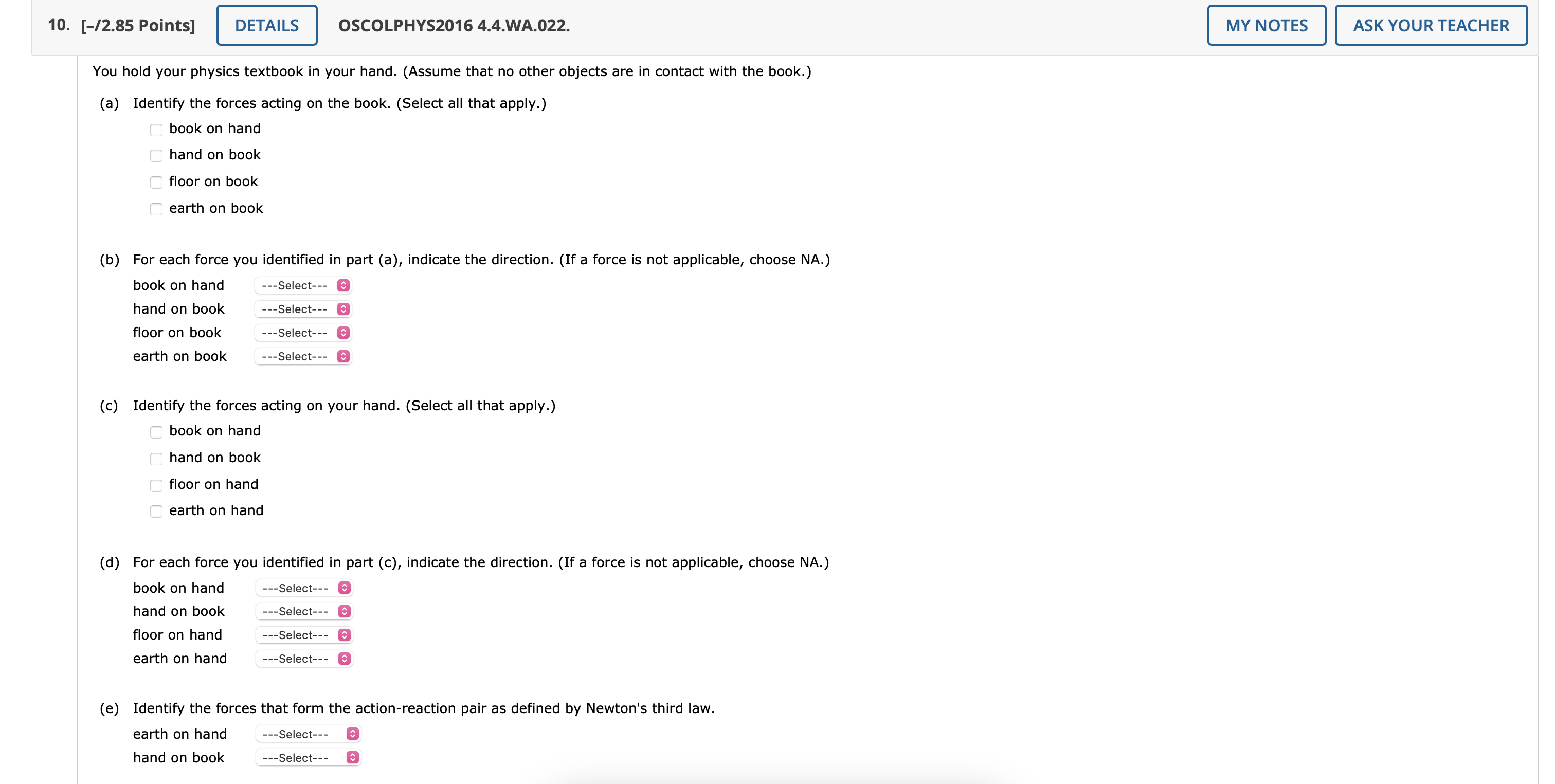 Solved −/2.85 Points] OSCOLPHYS2016 4.4.WA.022. You hold | Chegg.com