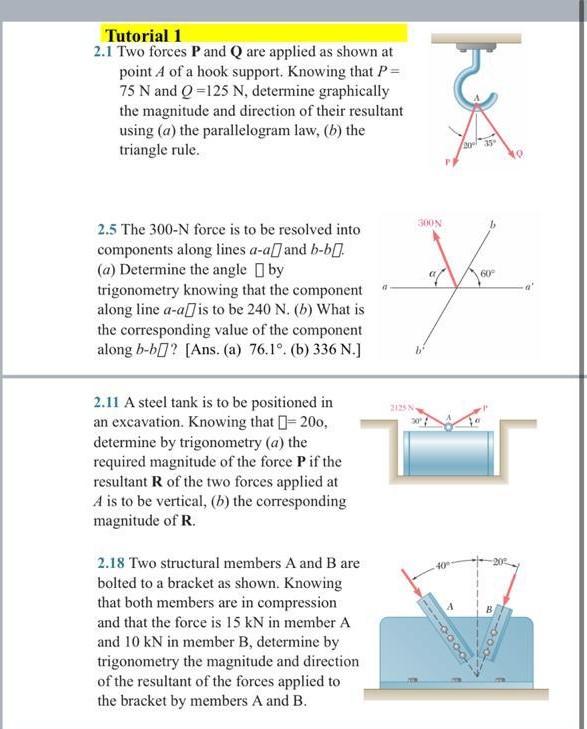 Solved Tutorial 1 2.1 Two forces P and Q are applied as | Chegg.com