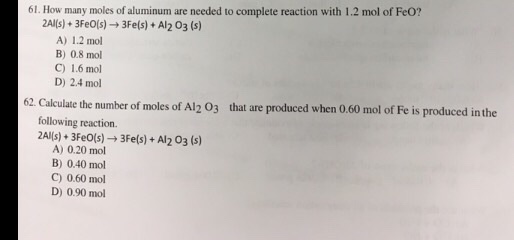 Solved How many mole of aluminum are needed to complete | Chegg.com
