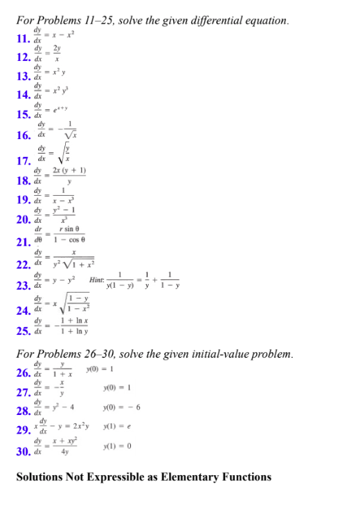 Solved For Problems 11-25, solve the given differential | Chegg.com