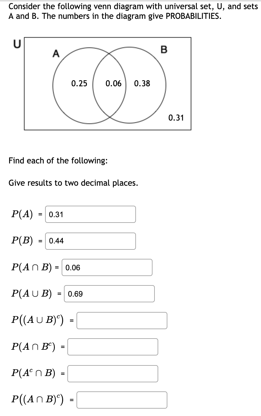 Solved Consider the following venn diagram with universal | Chegg.com