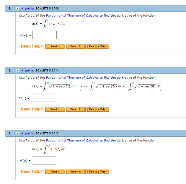 Solved 2. -1 points SCalcET8 5.3.009. Use Part 1 of the | Chegg.com