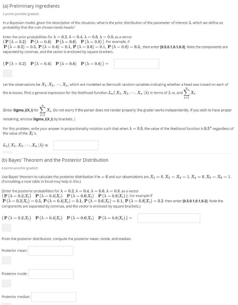 Solved (a) Preliminary Ingredients 2 points possible | Chegg.com