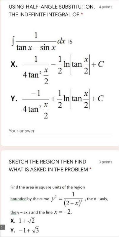 Solved USING HALF-ANGLE SUBSTITUTION, 4 points THE | Chegg.com