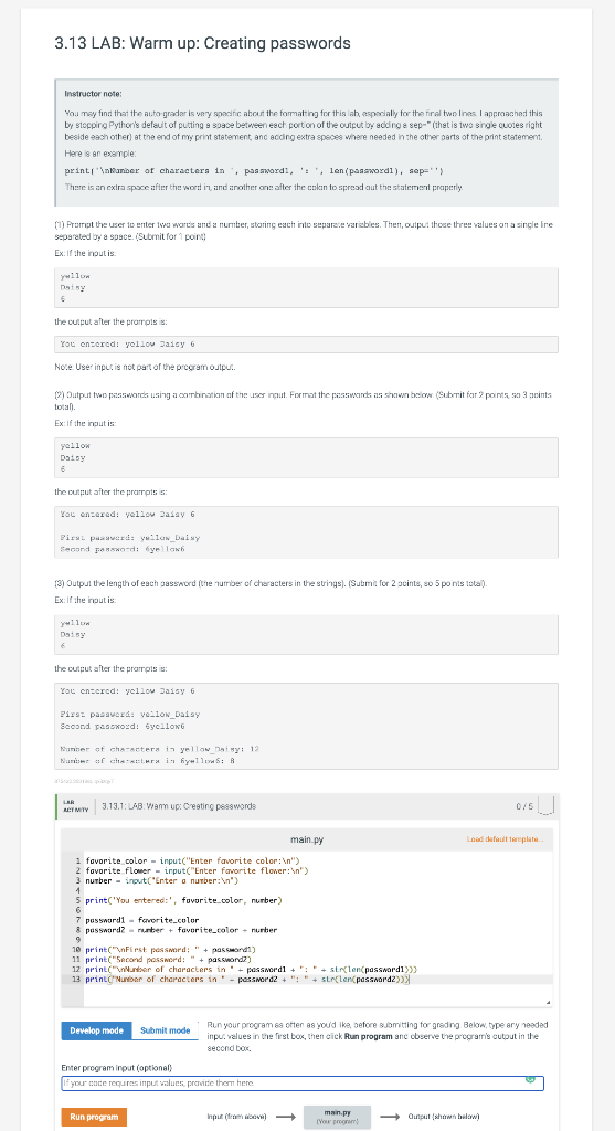Solved 3.13 LAB: Warm up: Creating passwords Instructor note | Chegg.com