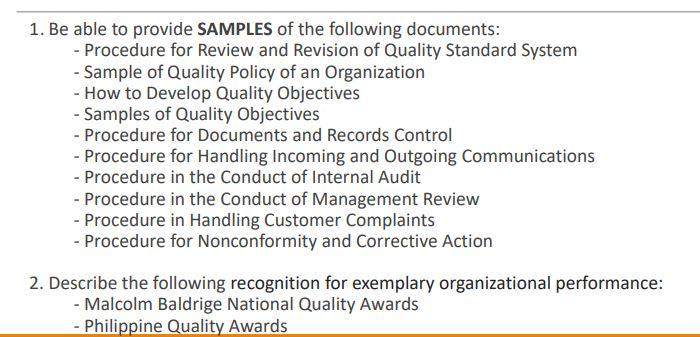 Solved 1. Be able to provide SAMPLES of the following | Chegg.com