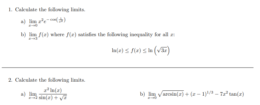 Solved 1. Calculate the following limits. a) | Chegg.com