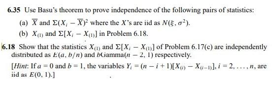Solved 6 35 Use Basus Theorem To Prove Independence Of The