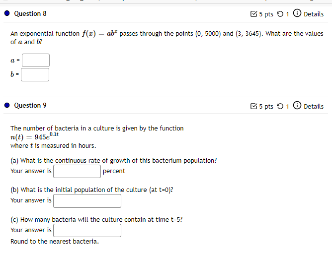 Solved An exponential function f(x)=abx passes through the | Chegg.com