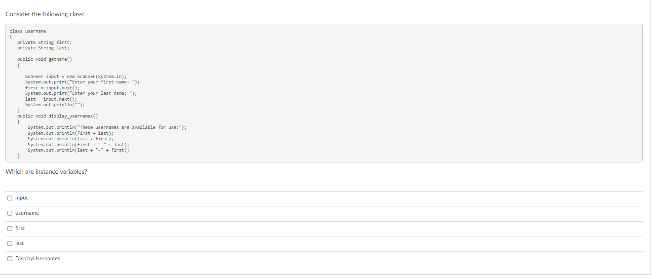 Solved Consider The Following Classclass Username1private 