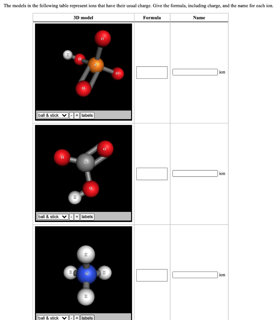 Solved The Models In The Following Table Represent Ions That Chegg