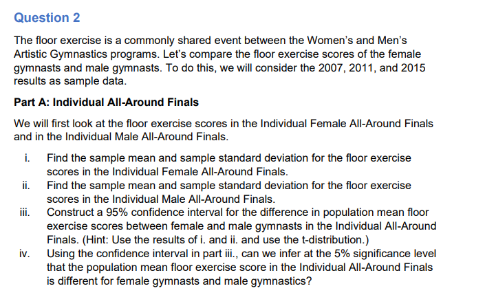 Solved Question 2 The floor exercise is a commonly shared | Chegg.com
