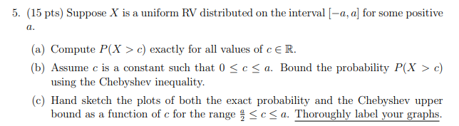 Solved 5. (15 pts) Suppose X is a uniform RV distributed on | Chegg.com