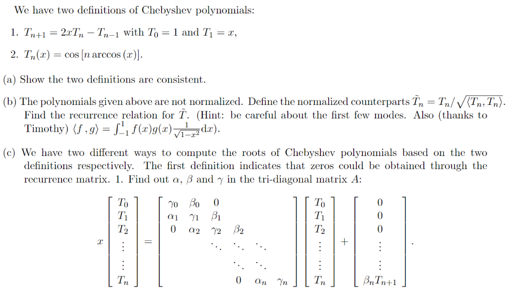 We have two definitions of Chebyshev polynomials 2. | Chegg.com