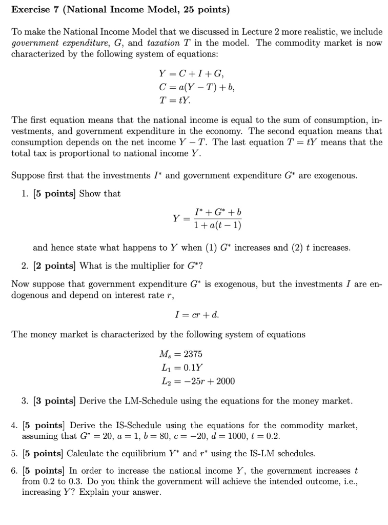 Solved Exercise 7 (National Income Model, 25 points) To make | Chegg.com