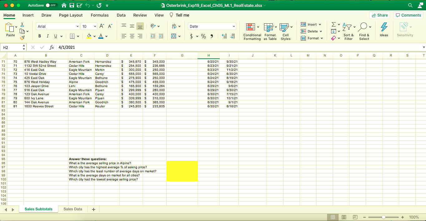 Solved 1 0 N 5 Start Excel. Download and open the file named | Chegg.com