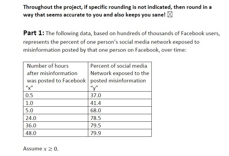 Solved Throughout the project, if specific rounding is not | Chegg.com