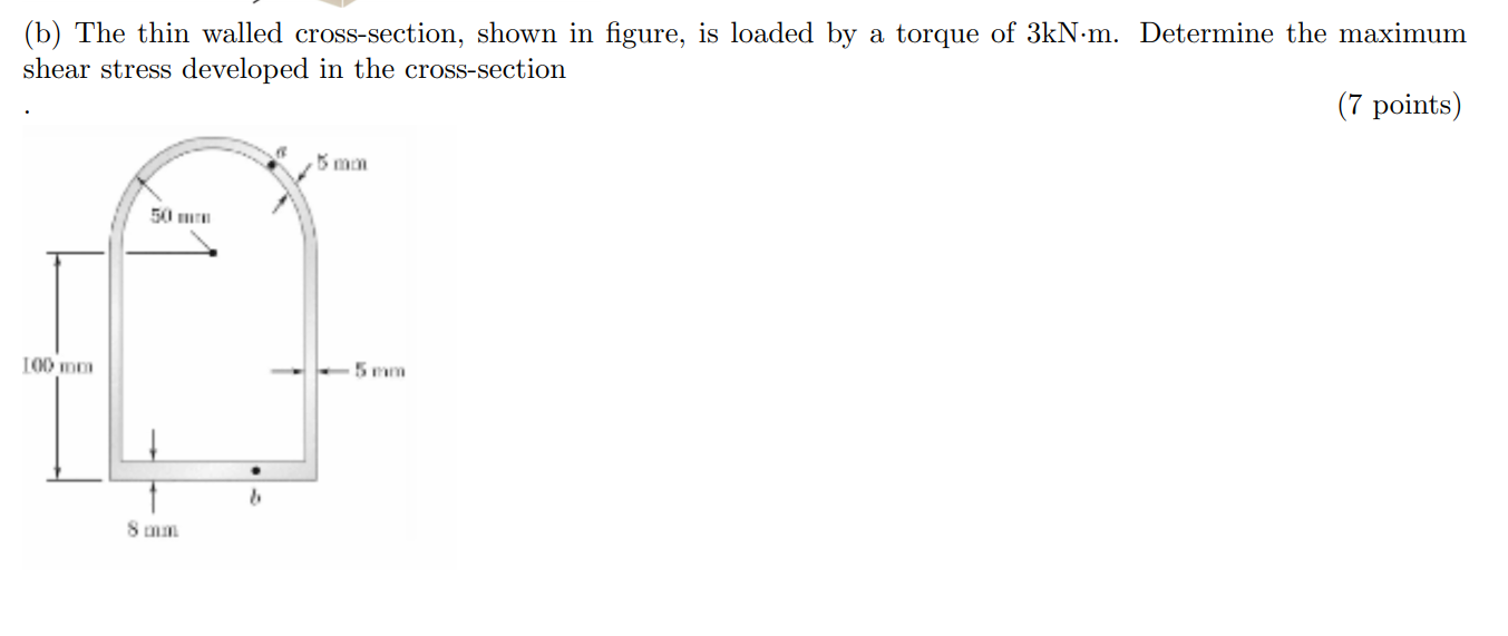 Solved B The Thin Walled Cross Section Shown In Figure