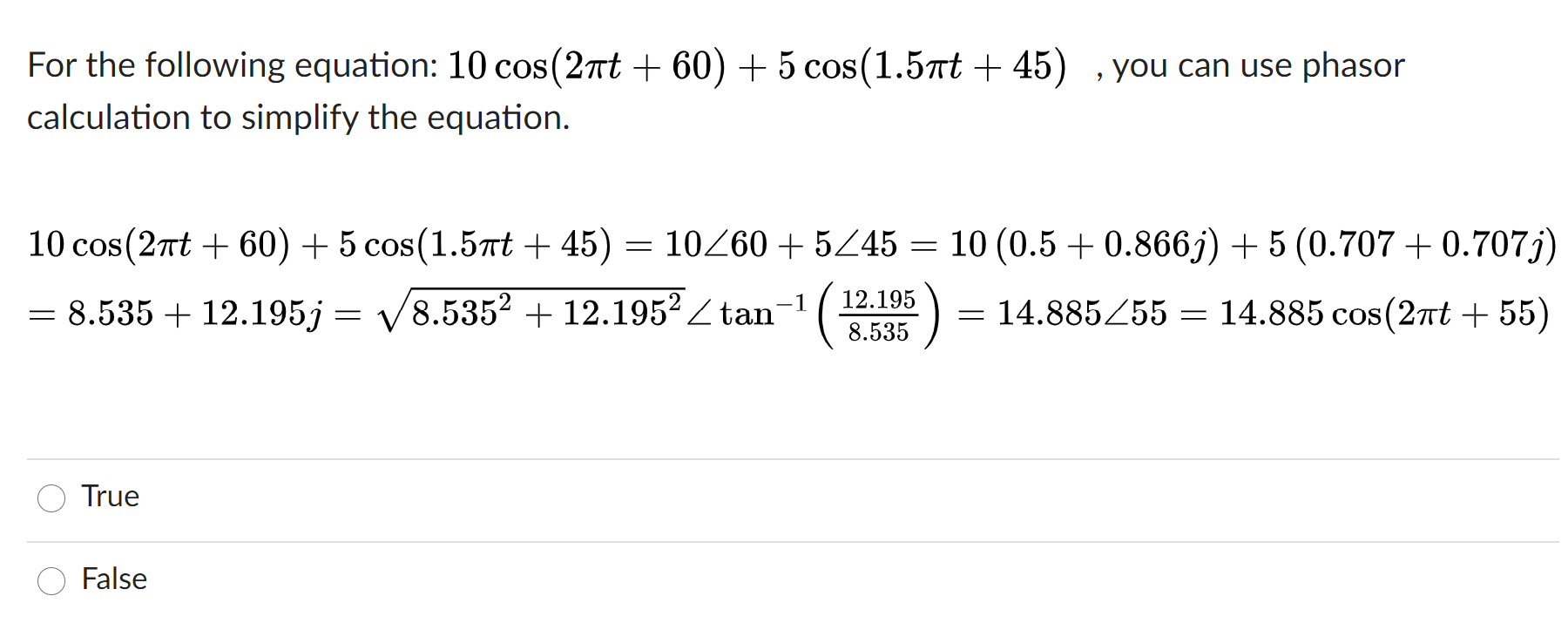 Solved For the following equation: 10 cos(27t + 60) + 5 | Chegg.com