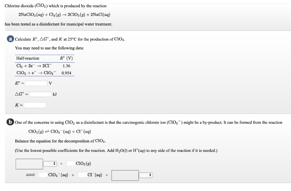 Solved Chlorine dioxide (CIO2) which is produced by the | Chegg.com