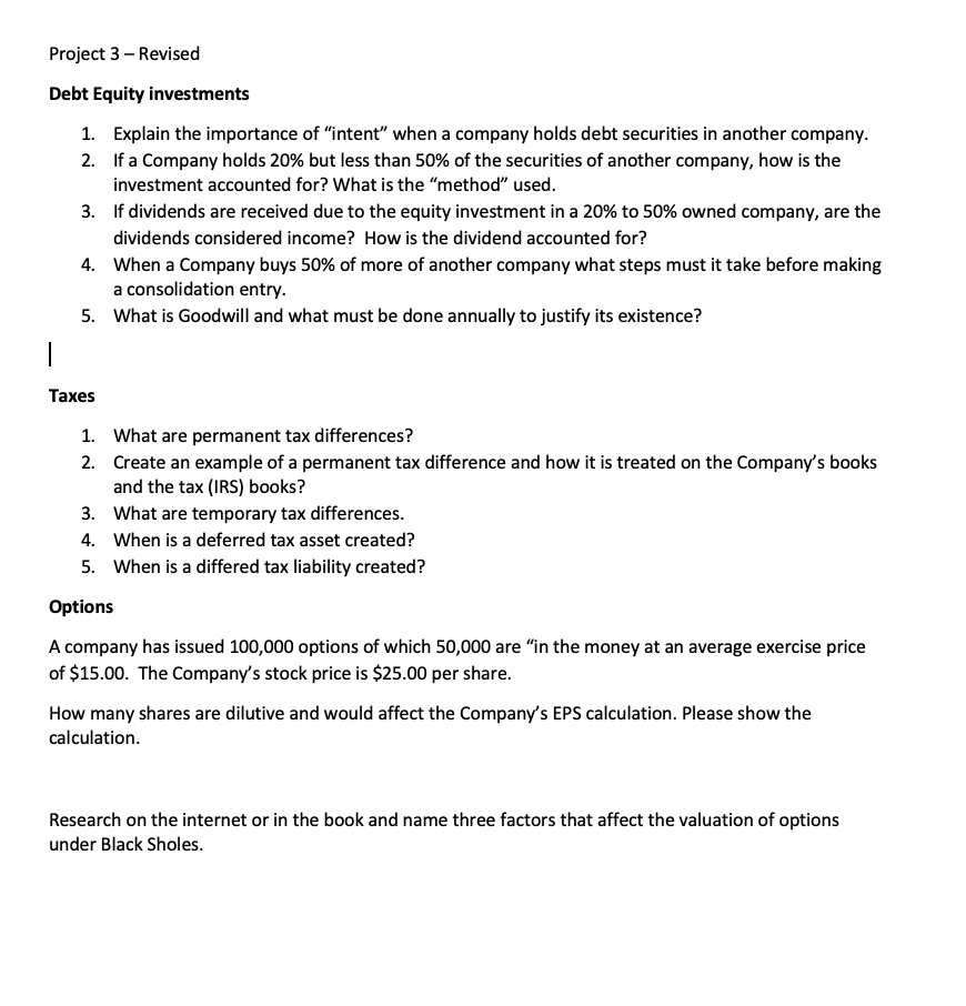Project 3 - Revised Debt Equity investments 1. | Chegg.com