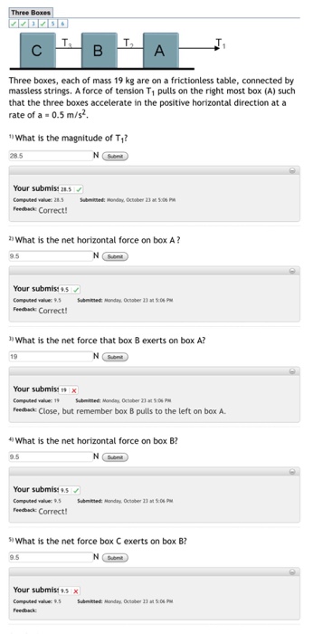 Solved Three Boxes Three boxes, each of mass 19 kg are on a | Chegg.com