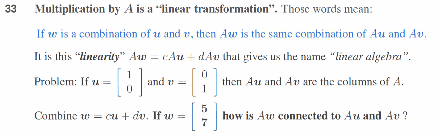 Solved 33 Multiplication by A is a “linear transformation”. | Chegg.com
