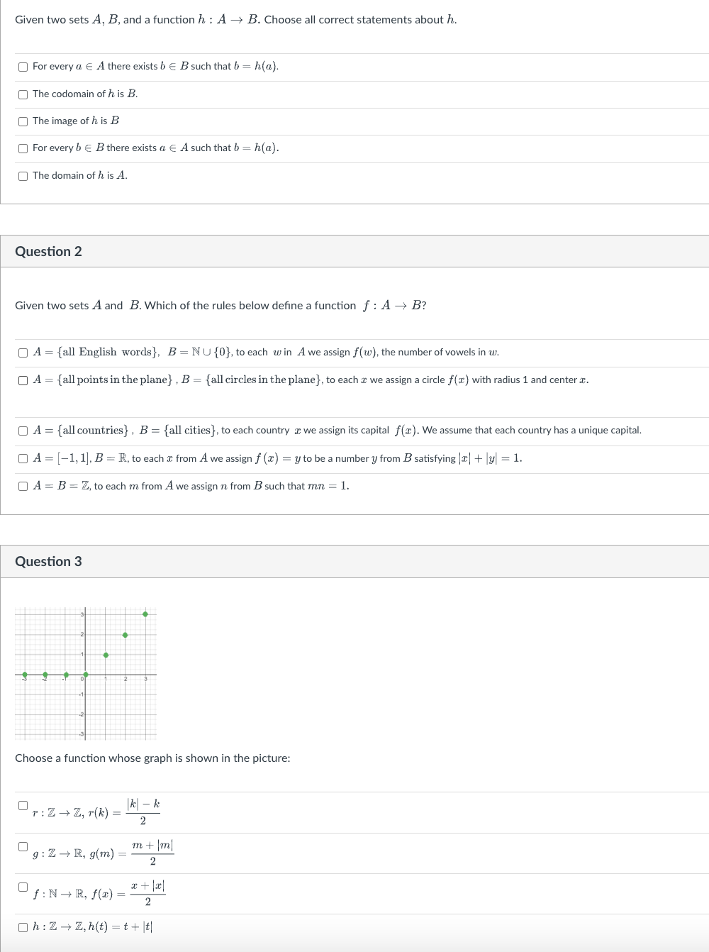 Solved Given two sets A,B, and a function h:A→B. Choose all | Chegg.com