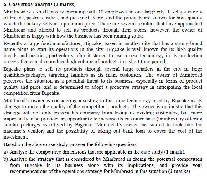 Solved 6. Case study analysis ( 3 marks) Minibread is a | Chegg.com