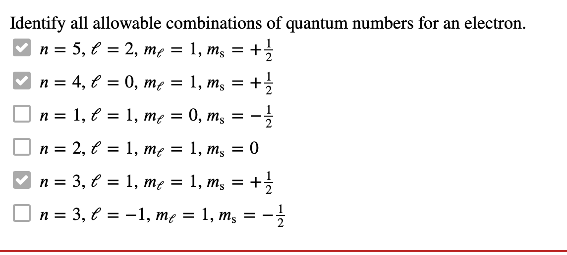 Solved Identify all allowable combinations of quantum | Chegg.com